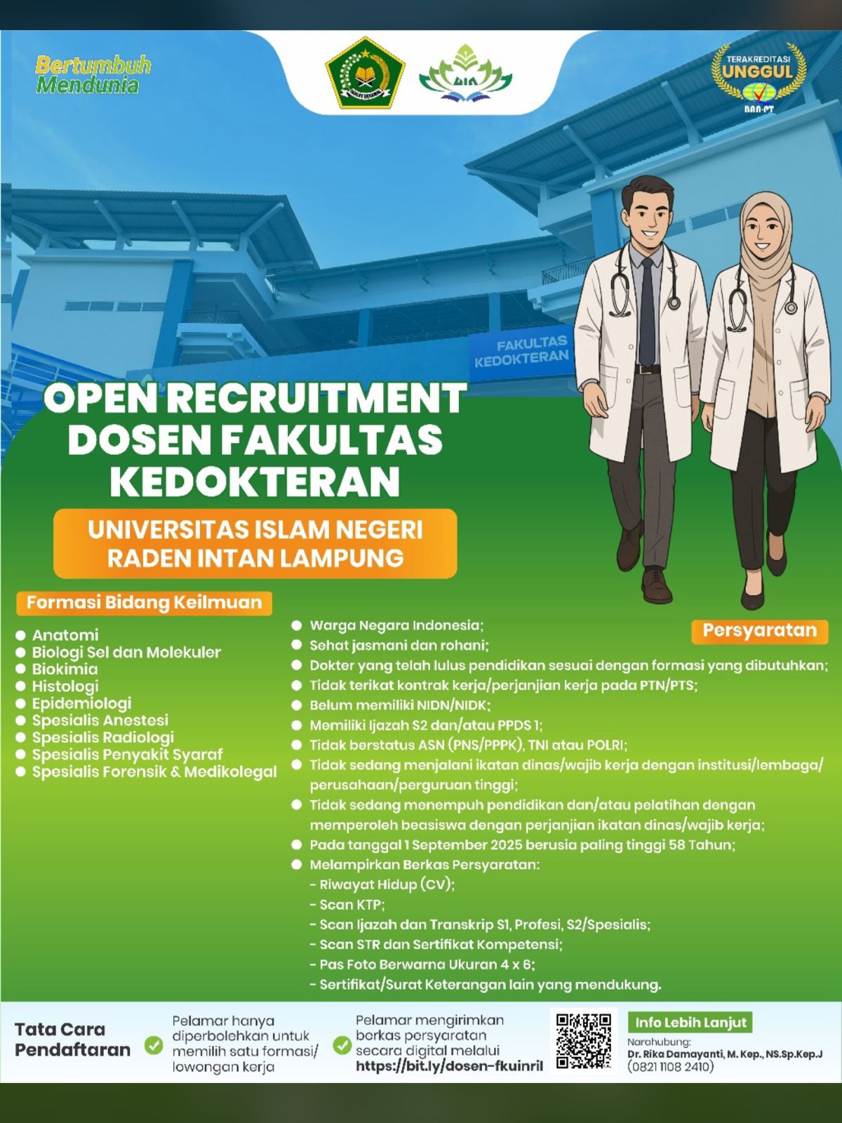 UIN Raden Intan Lampung Buka Rekrutmen Dosen Fakultas Kedokteran – LAKUNA